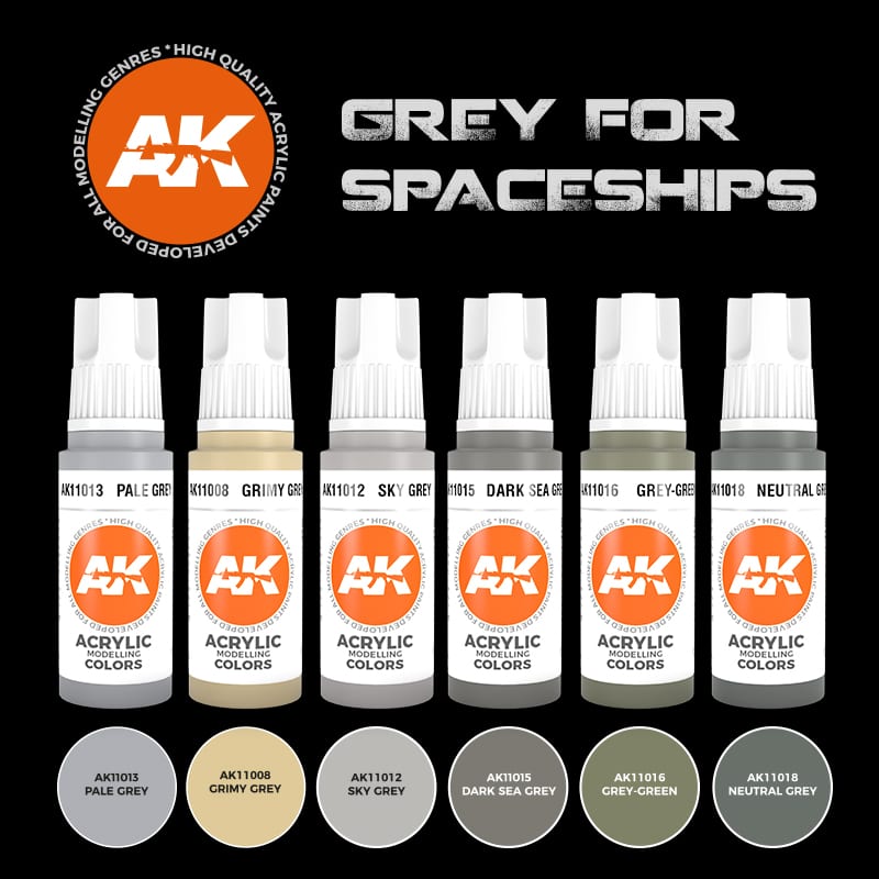 AK Interactive 3rd Generation Acrylic Box Set - Grey for Spaceships ...